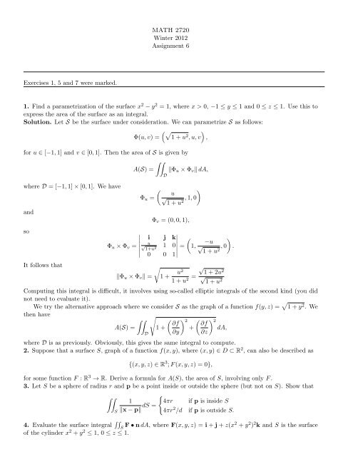 MATH 2720 Winter 2012 Assignment 6 Exercises 1, 5 and 7 were ...