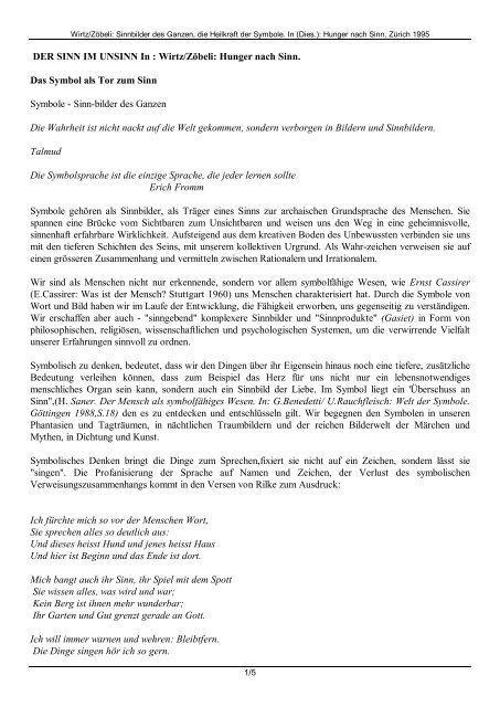 Wirtz/Zöbeli: Hunger nach Sinn. Das Symbol als Tor zum ... - wirtz.ch