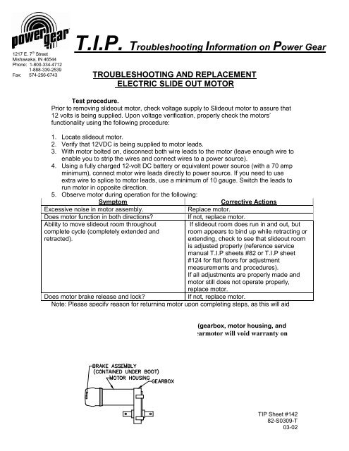 T.I.P. Troubleshooting Information on Power Gear