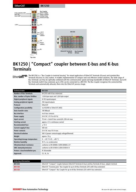 BK1250 | â Compactâ coupler between E-bus and K-bus Terminals