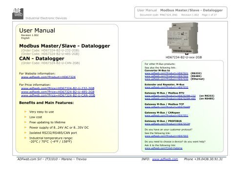 Modbus Master/Slave - Datalogger - ADFWeb.com