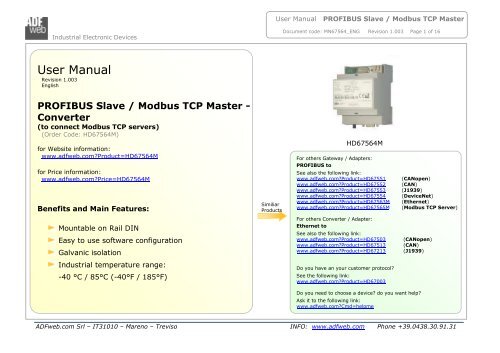 PROFIBUS Slave / Modbus TCP Master - ADFweb