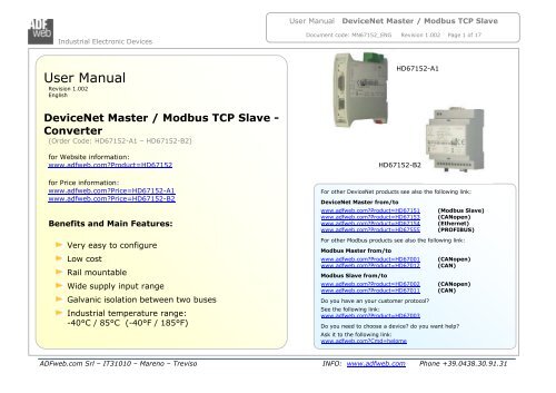 DeviceNet Master / Modbus TCP Slave - ADFWeb.com