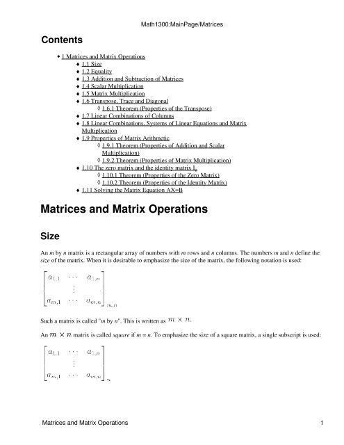 Matrices and Matrix Operations