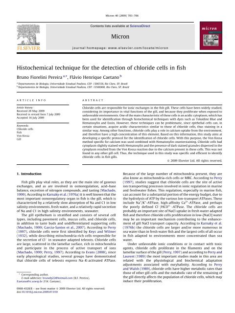 Histochemical technique for the detection of chloride cells in fish ...