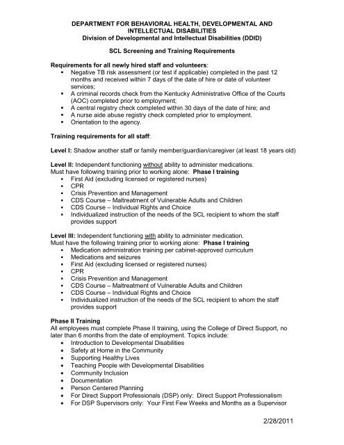 SCL Supported Employment Training Requirements - Kentucky ...