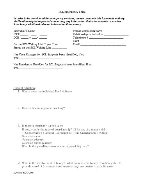 SCL Emergency Form - Kentucky Cabinet for Health and Family ...