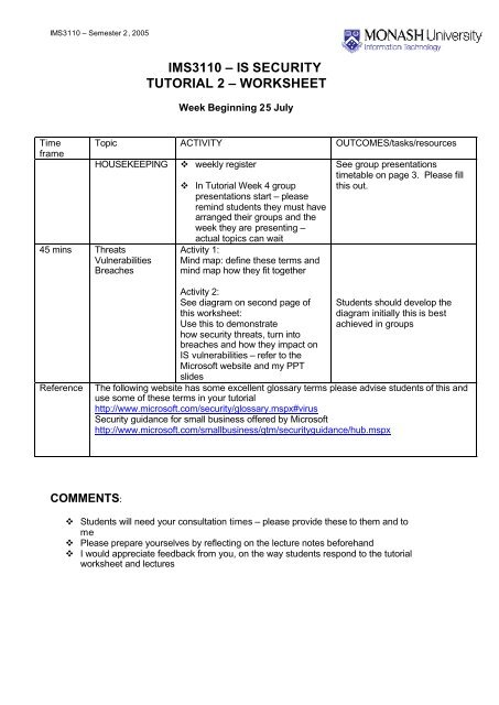 Tutorial 2 worksheet - Information Management and Systems