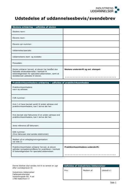 Udstedelse af uddannelsesbevis/svendebrev - Industriens ...