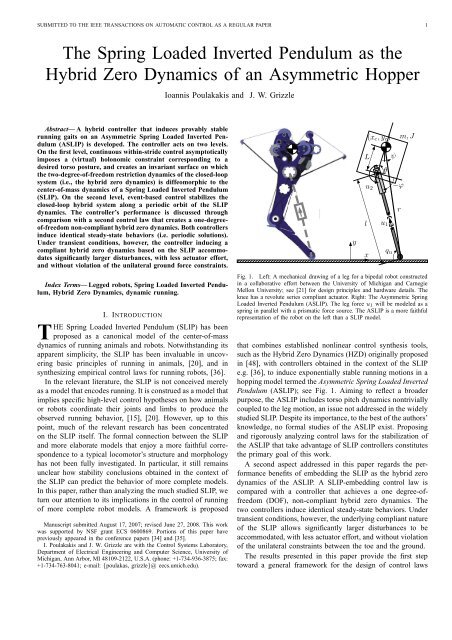 The Spring Loaded Inverted Pendulum as the Hybrid Zero Dynamics ...