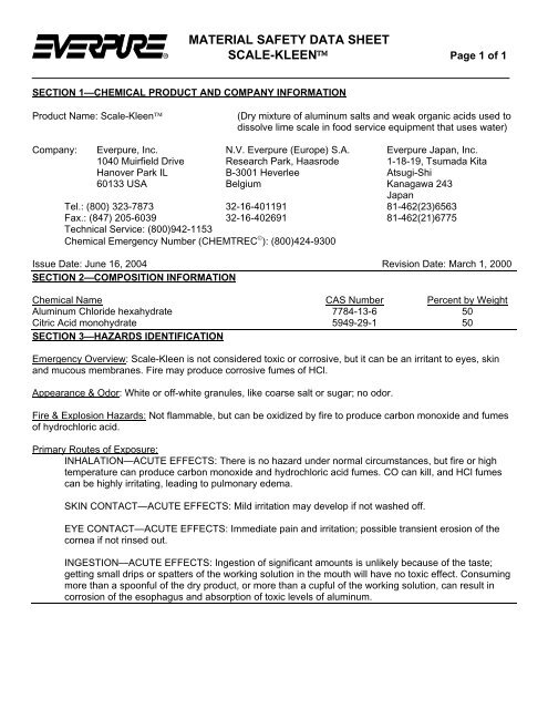 MATERIAL SAFETY DATA SHEET SCALE-KLEEN™ - H2o.co.za