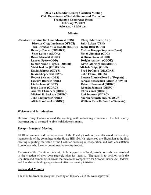 Minutes - Ohio Ex-Offender Reentry Coalition