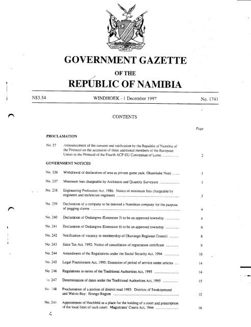 GOVERNMENT GAZETTE REPUBLIC OF NAMIBIA - saflii