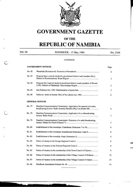 GOVERNMENT GAZETTE REPUBLIC OF NAMIBIA - saflii