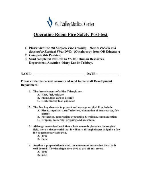 Operating Room Fire Safety Post-test