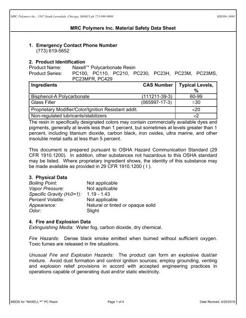 PC - MSDS - MRC Polymers