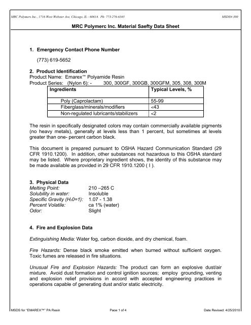 Nylon 6 MSDS - MRC Polymers