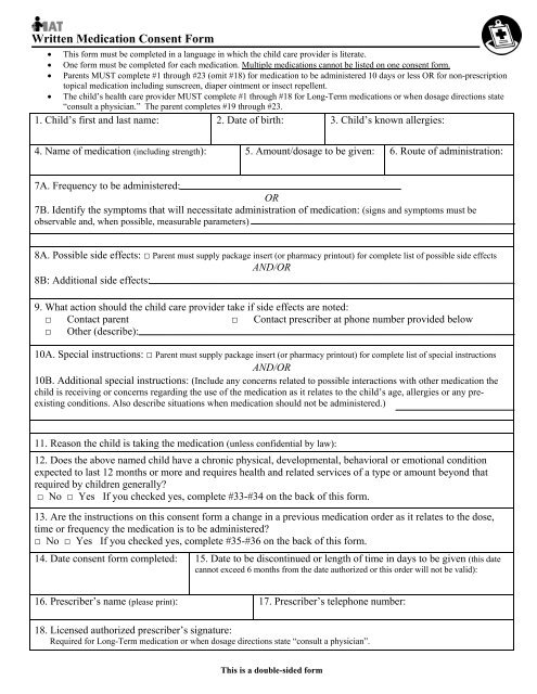 Written Medication Consent Form