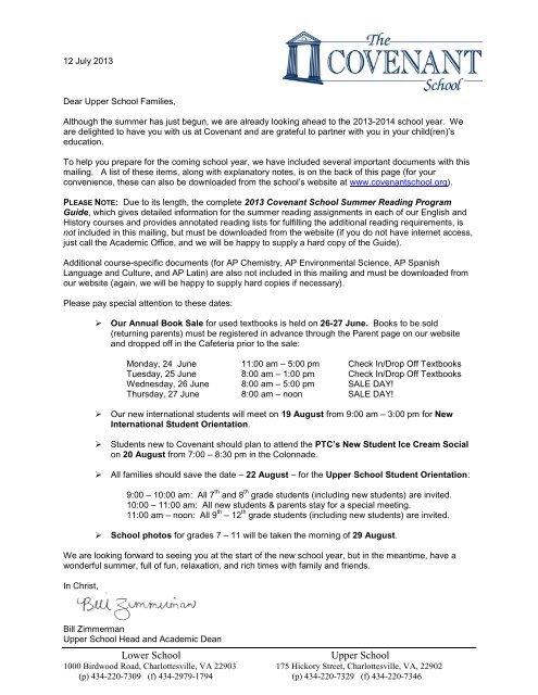 Summer Letter for Parents from Head of Upper School