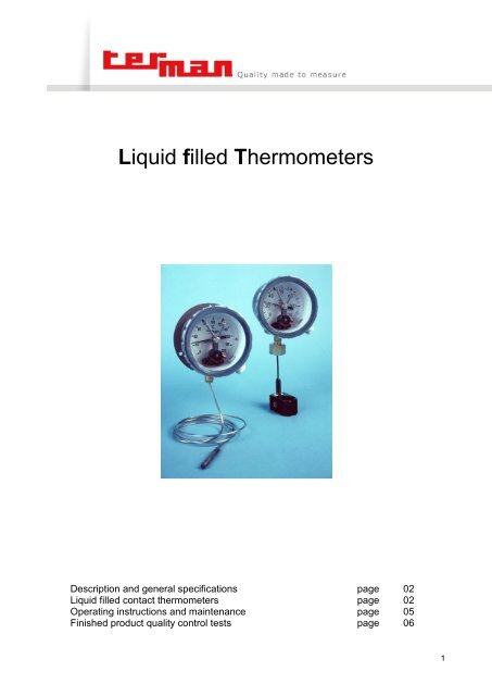 Liquid filled Thermometers - TERMAN