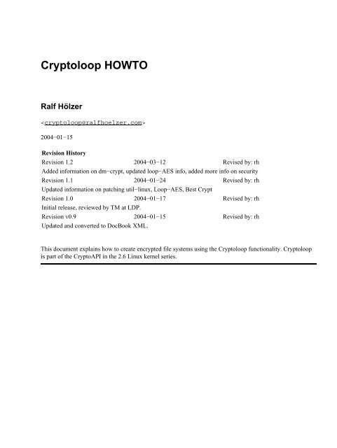 Cryptoloop Howto The Linux Documentation Project 