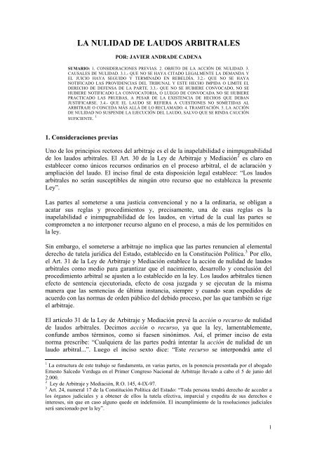 La Nulidad De Laudos Arbitrales Andrade Veloz And Associates