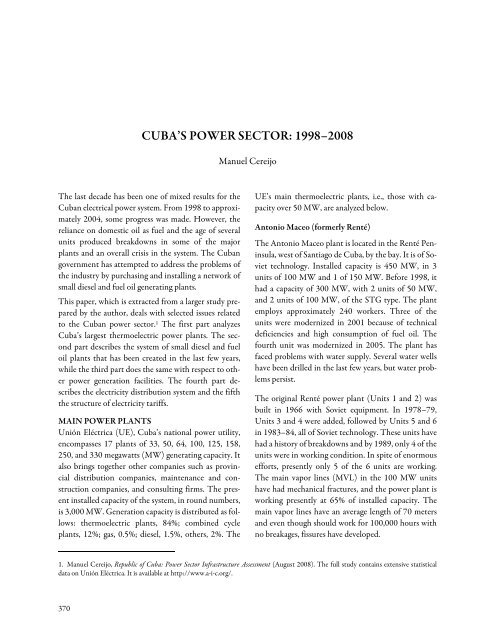 CUBA'S POWER SECTOR: 1998â 2008 - Cuba Transition Project