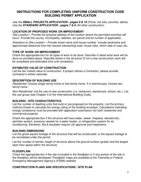 instructions for completing uniform construction code building permit ...