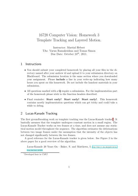 16720 Computer Vision: Homework 3 Template Tracking and ...