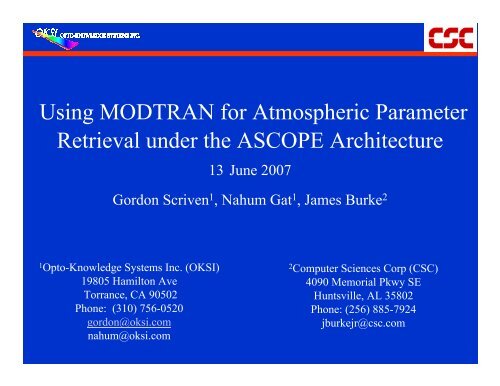 Using MODTRAN for Atmospheric Parameter Retrieval ... - Techexpo