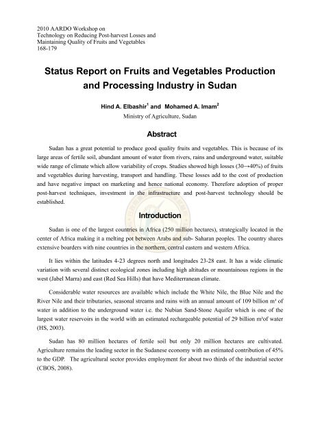 Status Report on Fruits and Vegetables Production and Processing ...