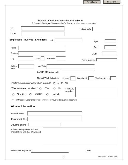 Supervisor's Accident/Injury Report Form