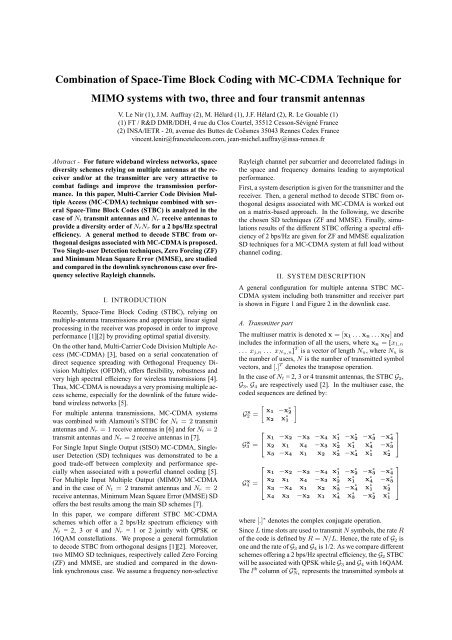 Combination Of Space Time Block Coding With Mc Cdma Hal
