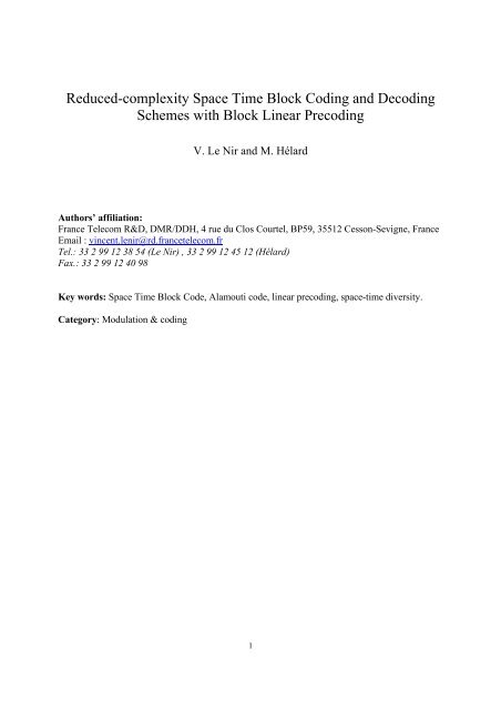 Reduced-complexity Space Time Block Coding and Decoding ... - HAL Reduced-complexity Space Time Block Coding and Decoding ... - HAL