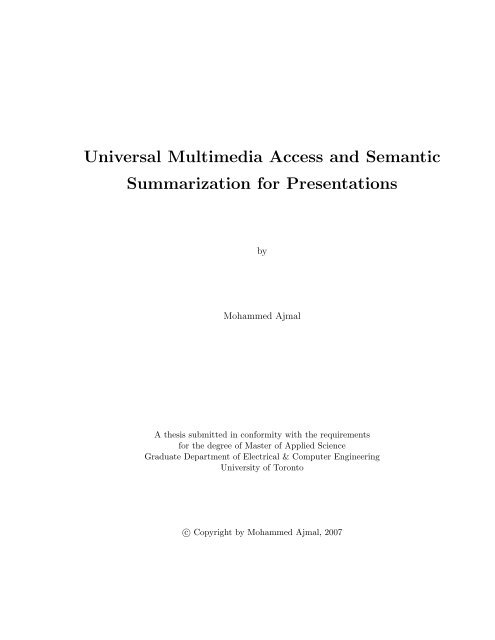 Universal Multimedia Access and Semantic Summarization for ...