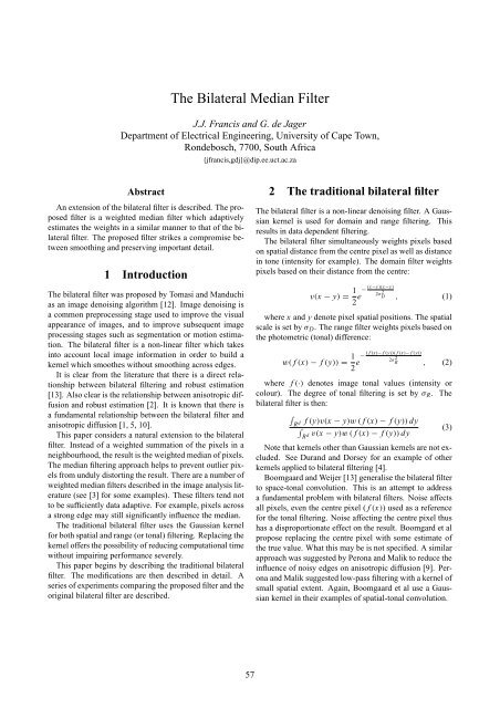 The Bilateral Median Filter - UCT Digital Image Processing