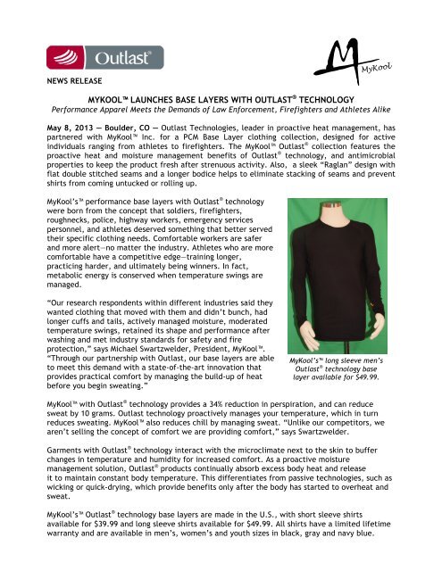 mykool™ launches base layers with outlast® technology
