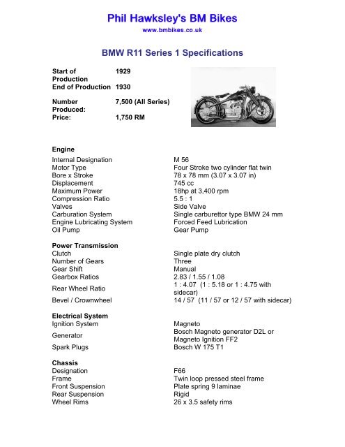 BMW R11 Series 1 Specifications - BM Bikes, BMW Motorcycle ...