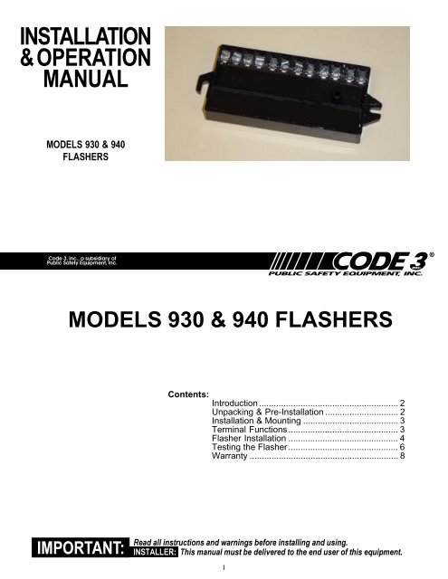 installation & operation manual - Code 3 Public Safety Equipment