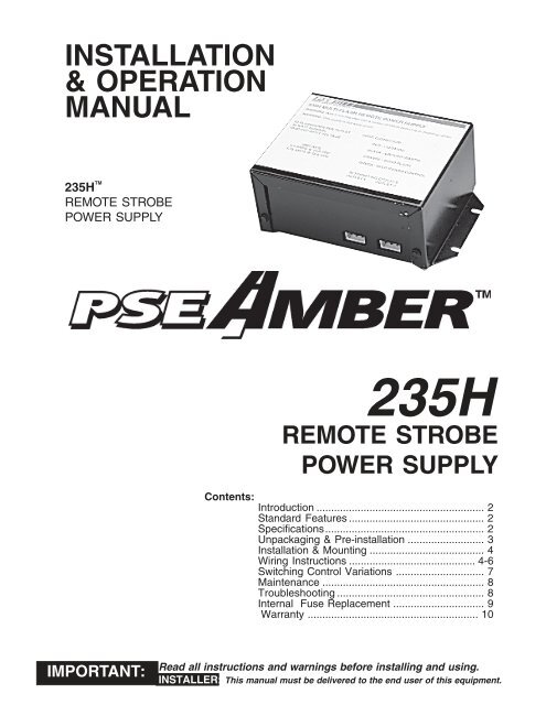 235H Remote Strobe Power Supply Installation Guide