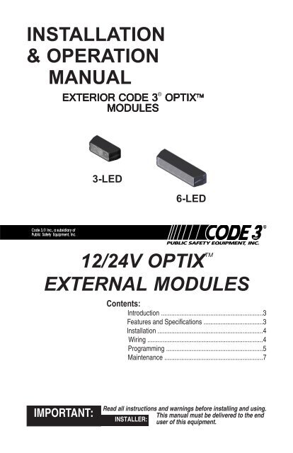 Optix Installation Guide - Code 3 Public Safety Equipment