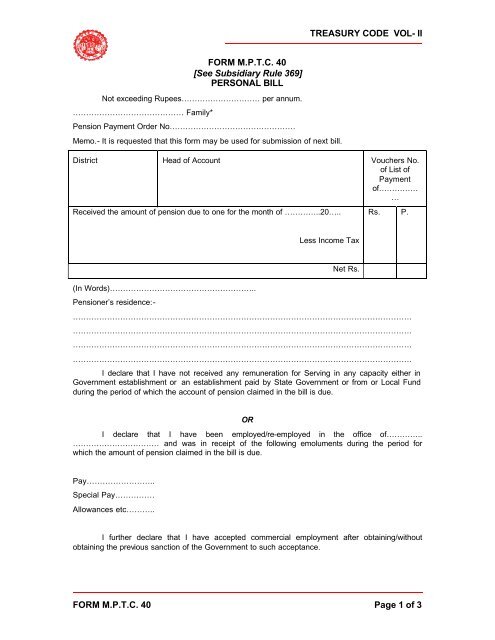 TREASURY CODE VOL- II FORM M.P.T.C. 40 ... - Mptreasury.org