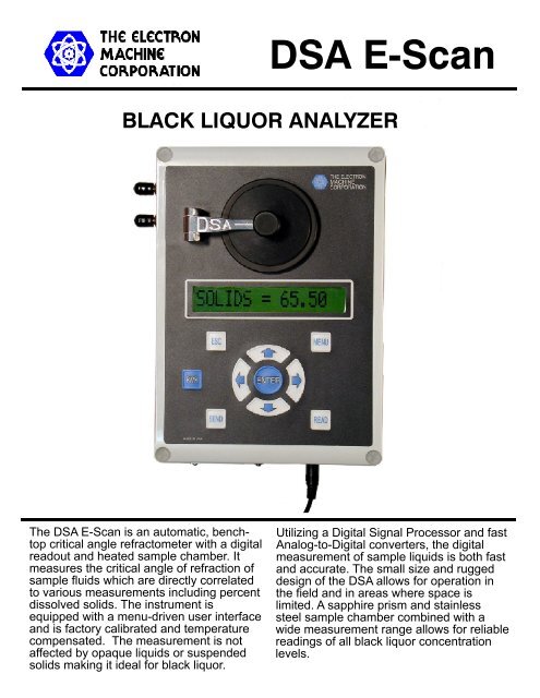 DSA Black Liquor Analyzer Brochure - Electron Machine Corporation