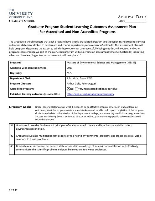 Graduate Program Student Learning Outcomes Assessment Plan ...
