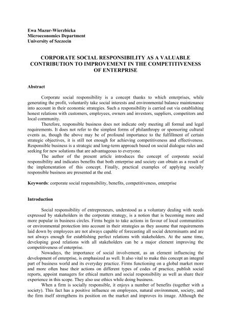 corporate social responsibility as a valuable contribution to ...