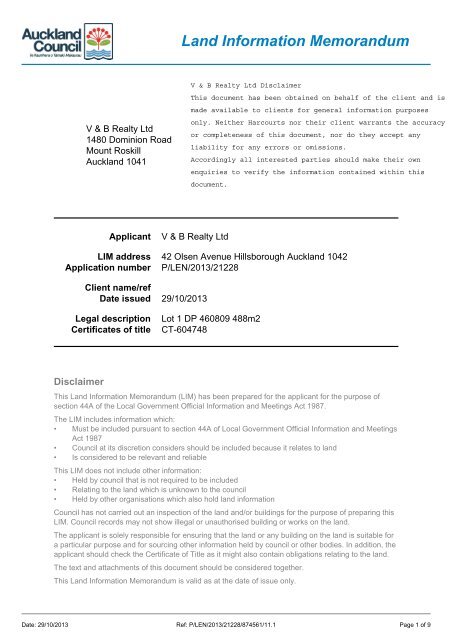 Land Information Memorandum - Harcourts