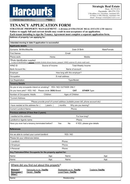 TENANCY APPLICATION FORM - Harcourts