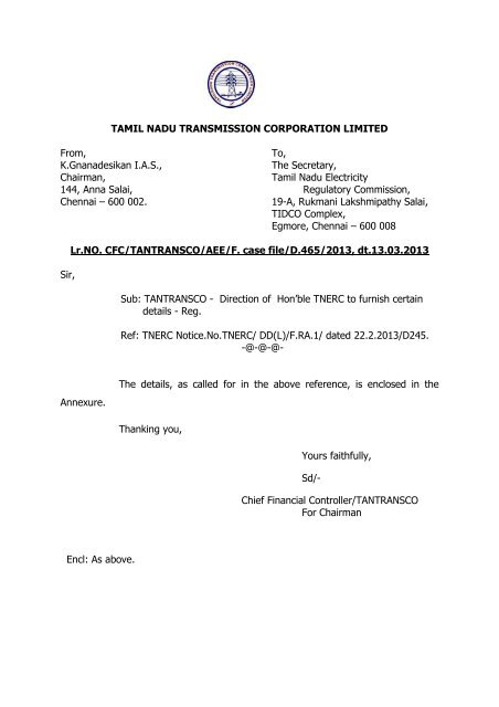 TAMIL NADU TRANSMISSION CORPORATION ... - tantransco