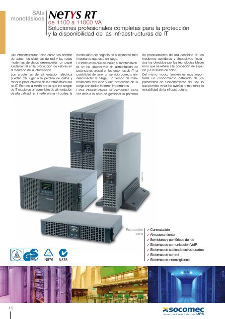 SAIs monofÃ¡sicos NeTYS RT de 1100 a 11000 VA ... - Socomec