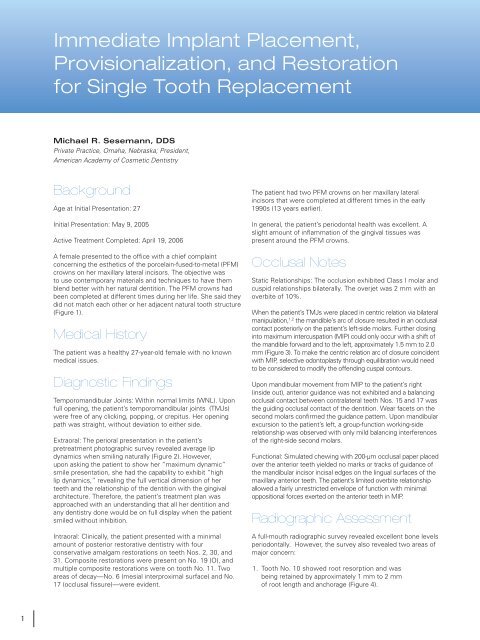 Immediate Implant Placement, Provisionalization, And - Nobel Biocare